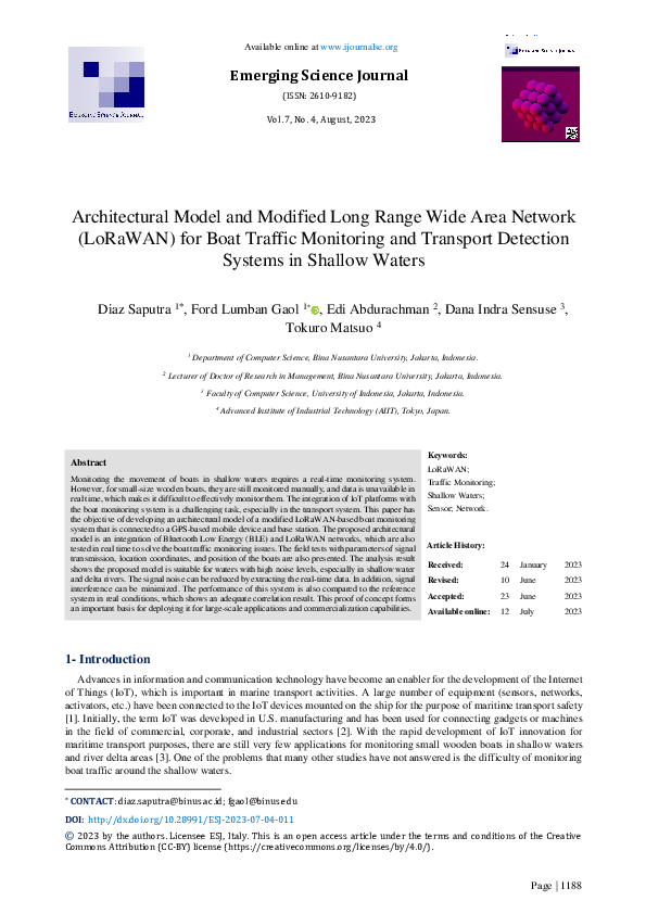 (PDF) Architectural Model and Modified Long Range Wide Area Network (LoRaWAN) for Boat Traffic ...