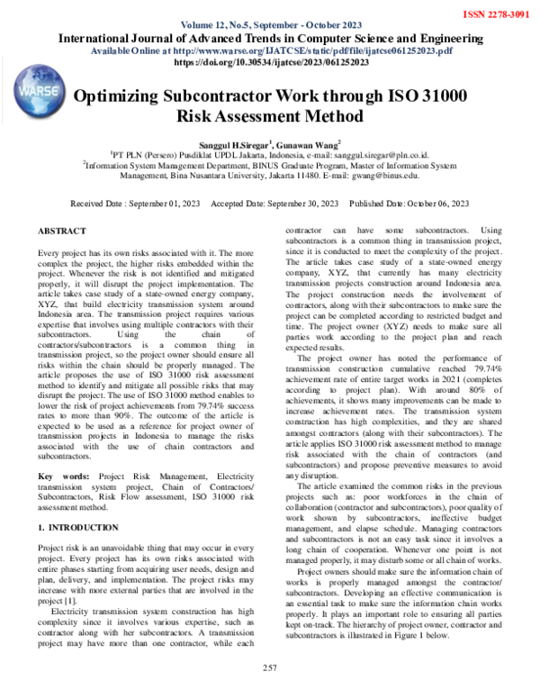 (PDF) Optimizing Subcontractor Work through ISO 31000 Risk Assessment ...