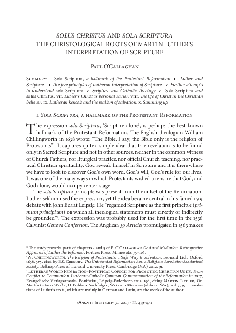 (PDF) Solus Christus and Sola Scriptura . The Christological Roots of ...