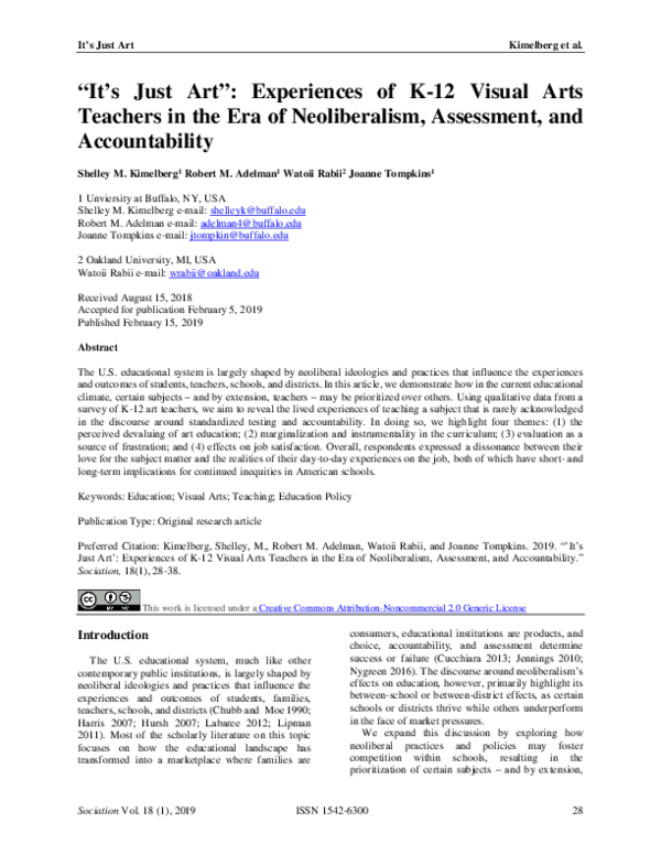 (PDF) It's Just Art": Experiences of K-12 Visual Arts Teachers in the ...