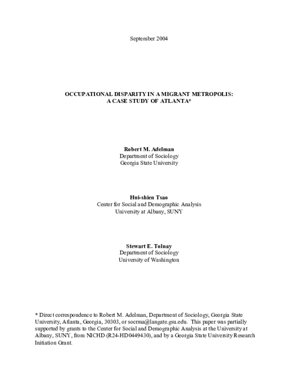 (PDF) Occupational Disparity in a Migrant Metropolis: A Case Study of ...