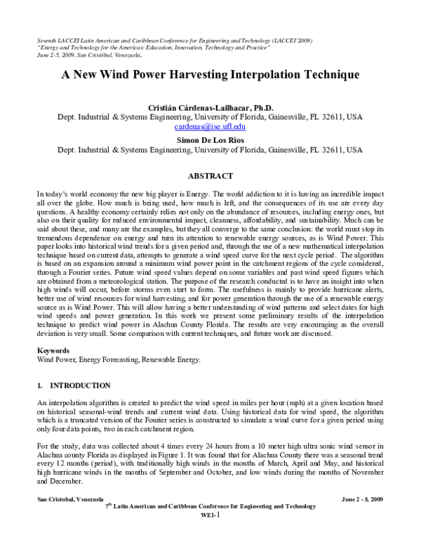 (PDF) A New Wind Power Harvesting Interpolation Technique
