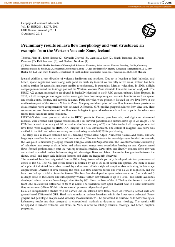 (PDF) Preliminary results on lava flow morphology and vent structures ...