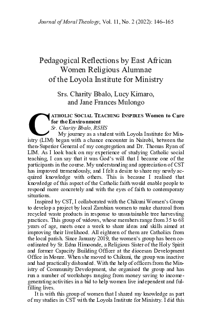 (PDF) Pedagogical Reflections by East African Women Religious Alumnae ...