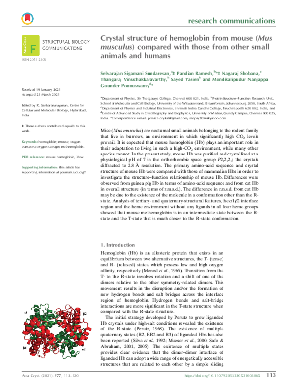 (PDF) Crystal structure of hemoglobin from mouse (Mus musculus ...