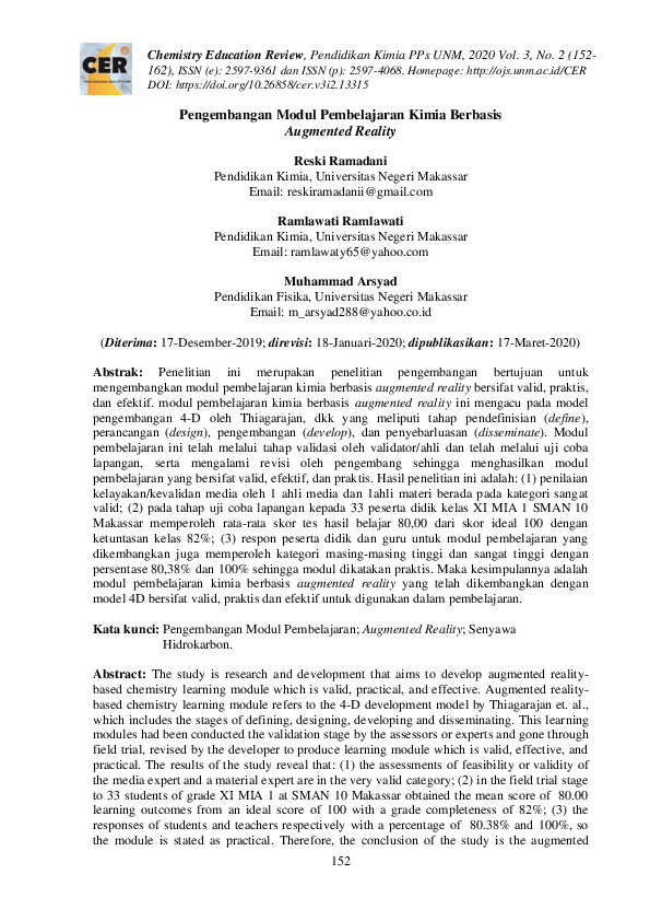 (PDF) Pengembangan Modul Pembelajaran Kimia Berbasis Augmented Reality