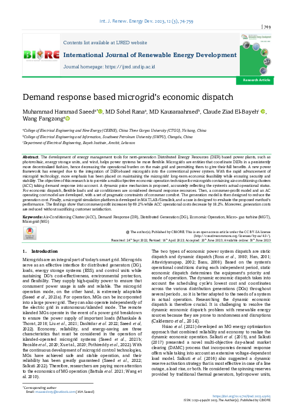 (PDF) Demand response based microgrid's economic dispatch