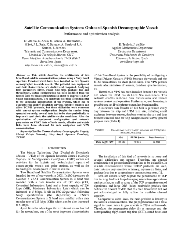 (PDF) Satellite Communication Systems On-Board Spanish Oceanographic Vessels: Performance and ...