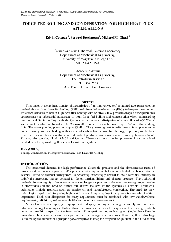 (PDF) Force Fed Boiling and Condensation for High Heat Flux Applications