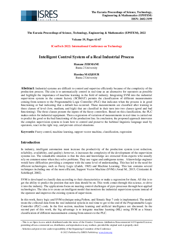 (PDF) Intelligent Control System of a Real Industrial Process