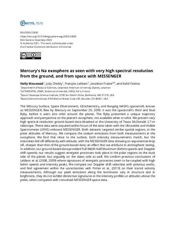 (PDF) Mercury's Na exosphere as seen with very high spectral resolution ...