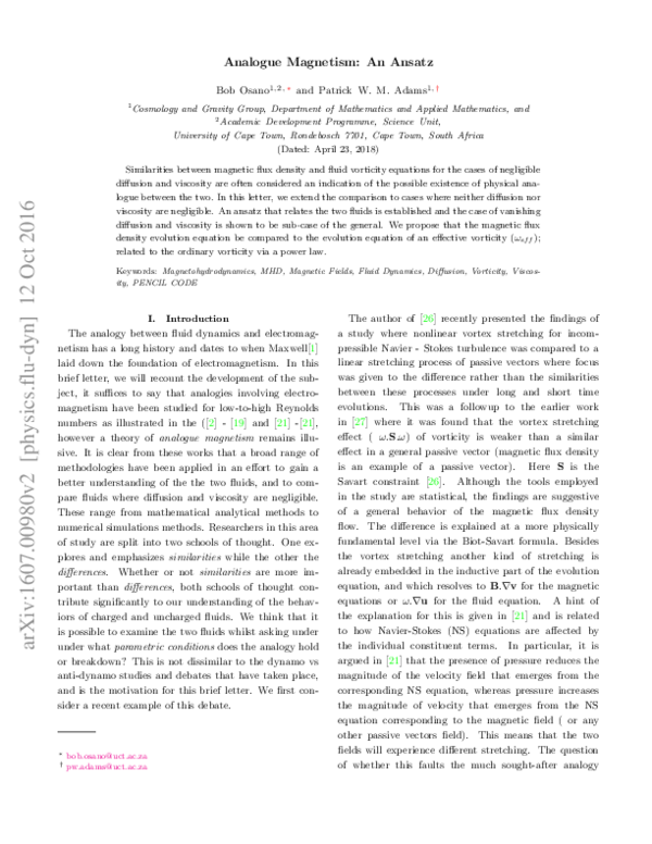 (PDF) Analogue Magnetism: An Ansatz