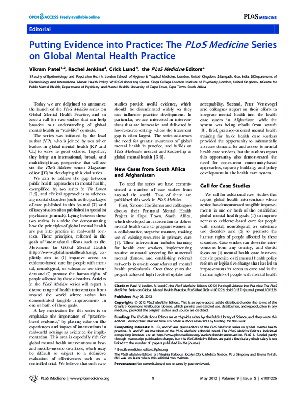 (PDF) Putting Evidence into Practice: The PLoS Medicine Series on ...