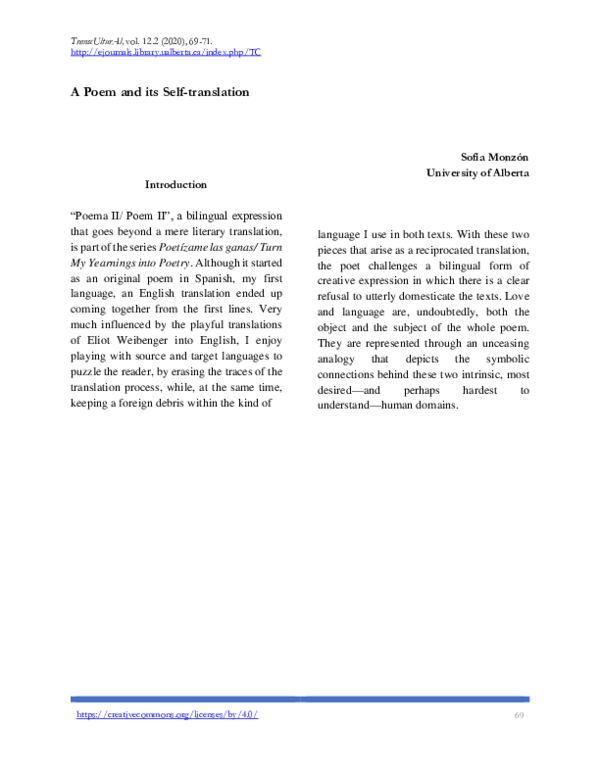 (PDF) Poem and its Self-translation