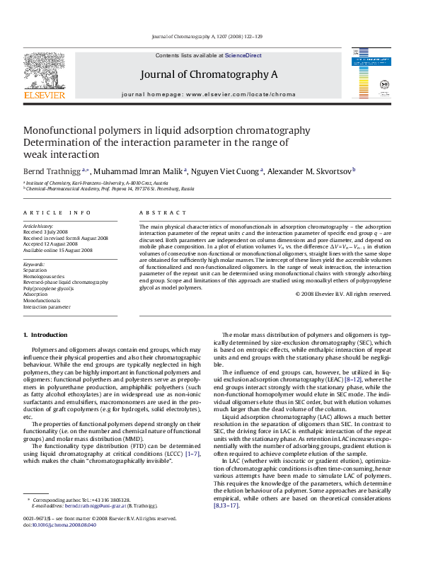 (PDF) Monofunctional polymers in liquid adsorption chromatography ...