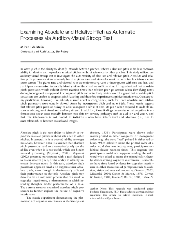 (PDF) Examining Absolute and Relative Pitch as Automatic Processes via ...