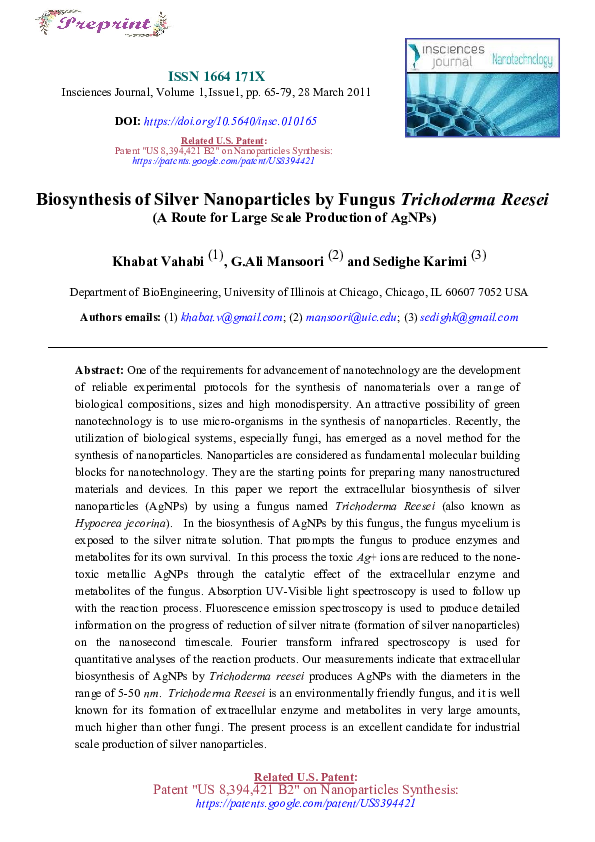 (PDF) Biosynthesis of Silver Nanoparticles by Fungus Trichoderma Reesei