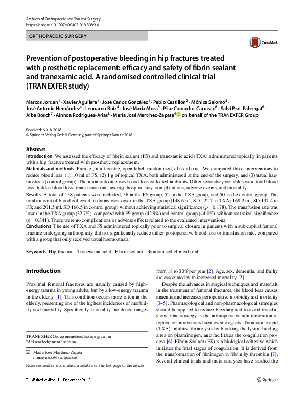(PDF) Prevention of postoperative bleeding in hip fractures treated ...