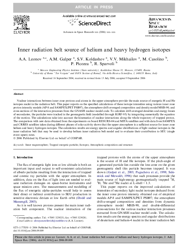 (PDF) Inner radiation belt source of helium and heavy hydrogen isotopes