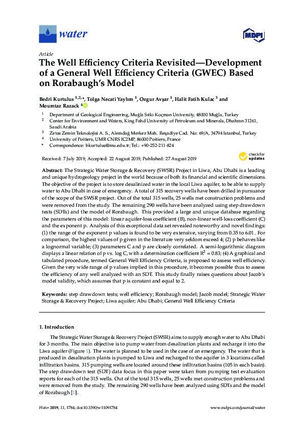(PDF) The Well Efficiency Criteria Revisited—Development of a General ...