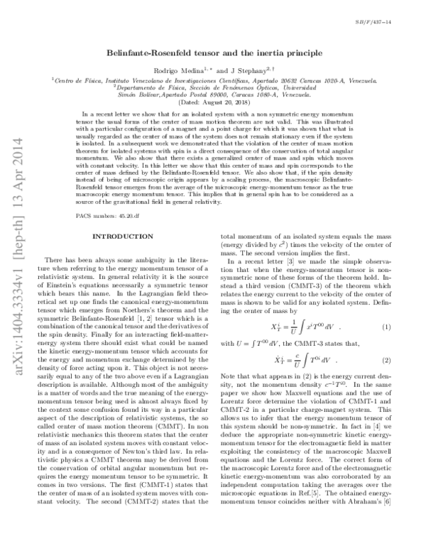 (PDF) Belinfante-Rosenfeld tensor and the inertia principle