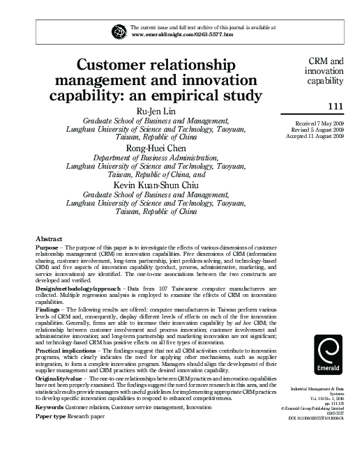 (PDF) Customer relationship management and innovation capability: an ...