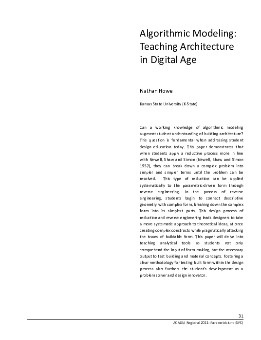 (PDF) Algorithmic Modeling: Teaching Architecture in Digital Age