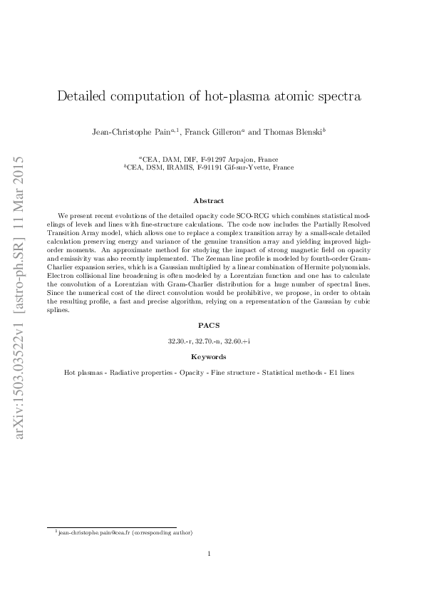 (PDF) Detailed computation of hot-plasma atomic spectra