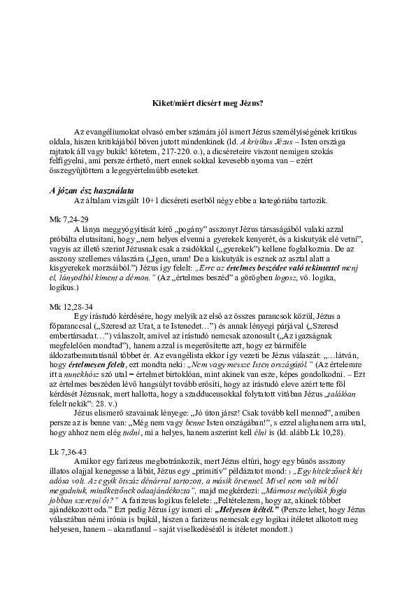 (PDF) Kiket miért dicsért meg Jézus?