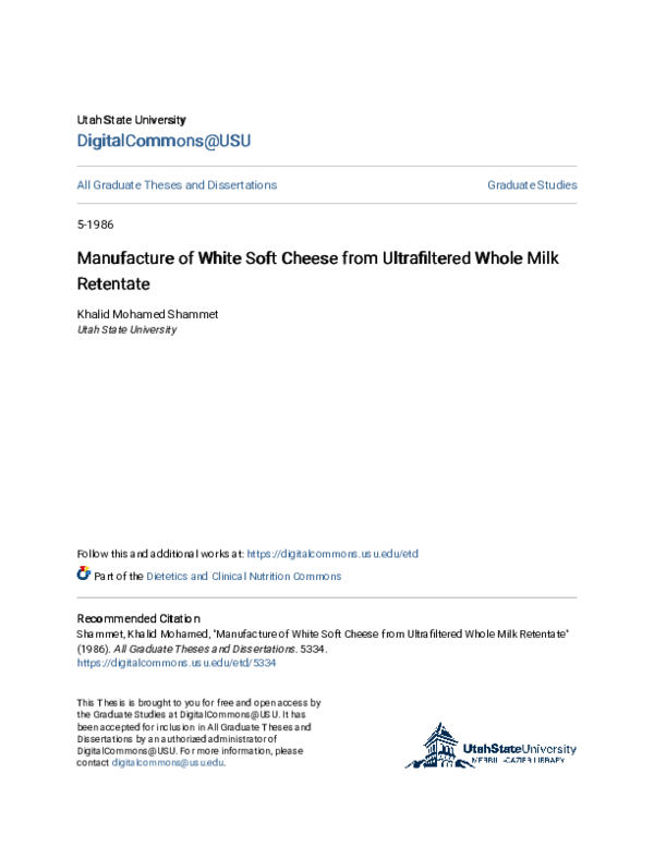 (PDF) Manufacture of White Soft Cheese from Ultrafiltered Whole Milk ...
