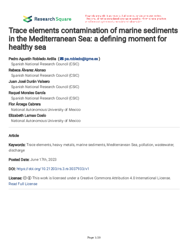 (PDF) Trace elements contamination of marine sediments in the ...