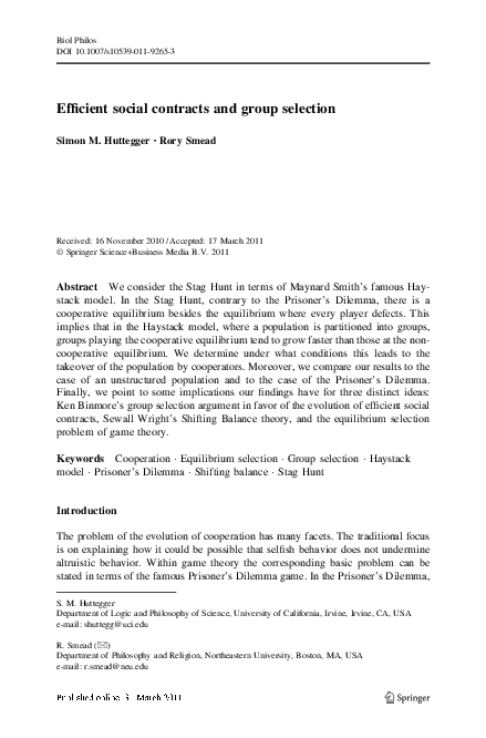 (PDF) Efficient social contracts and group selection