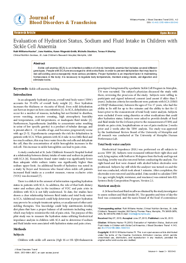 (PDF) Evaluation of Hydration Status, Sodium and Fluid Intake in ...