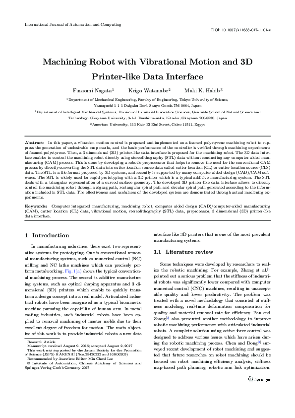 (PDF) Machining robot with vibrational motion and 3D printer-like data interface