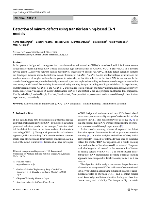 (PDF) Detection of minute defects using transfer learning-based CNN models
