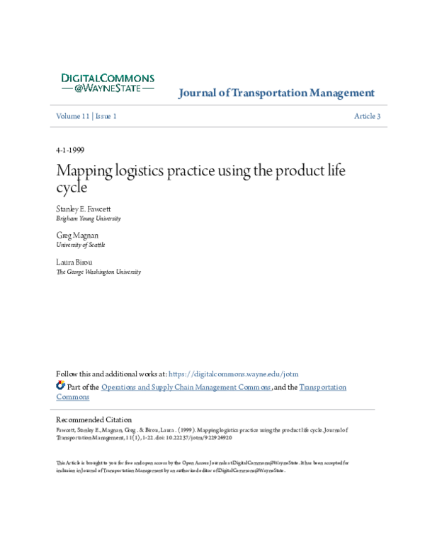 (PDF) Mapping logistics practice using the product life cycle
