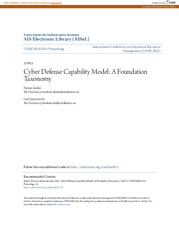 (PDF) Cyber Defense Capability Model: A Foundation Taxonomy