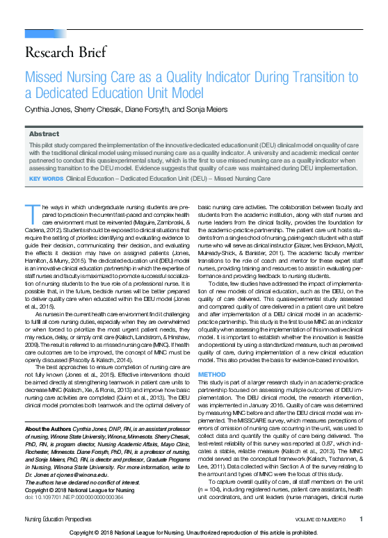 (PDF) Missed Nursing Care as a Quality Indicator During Transition to a ...