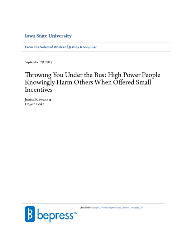 (PDF) Throwing You Under the Bus: High Power People Knowingly Harm ...