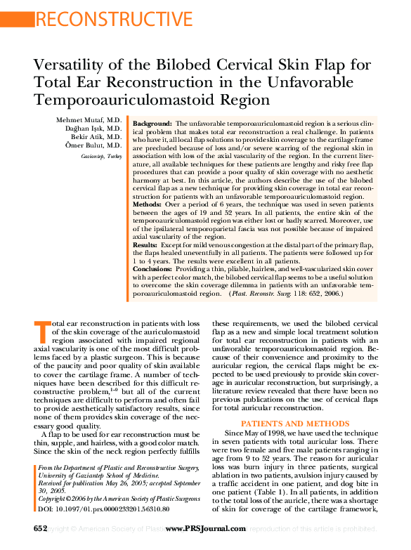 (PDF) Versatility of the Bilobed Cervical Skin Flap for Total Ear ...