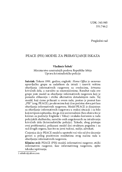 (PDF) PEACE model of investigative interviewing