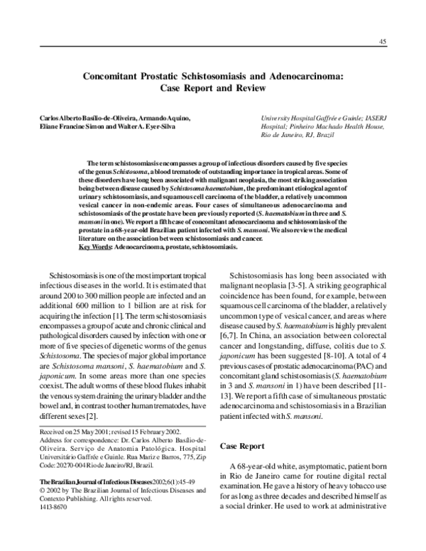 (PDF) Concomitant prostatic schistosomiasis and sdenocarcinoma: case ...