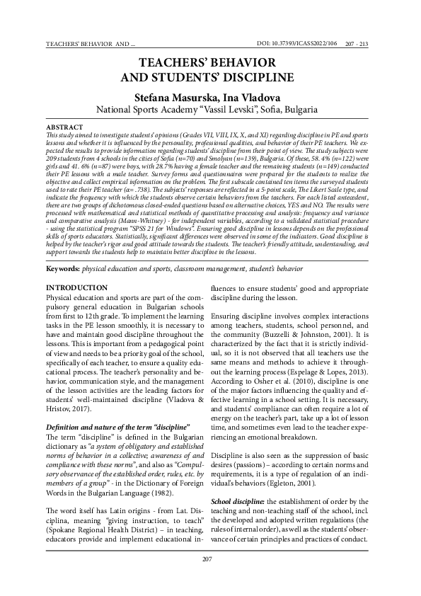 (PDF) Teachers’ Behavior and Students’ Discipline