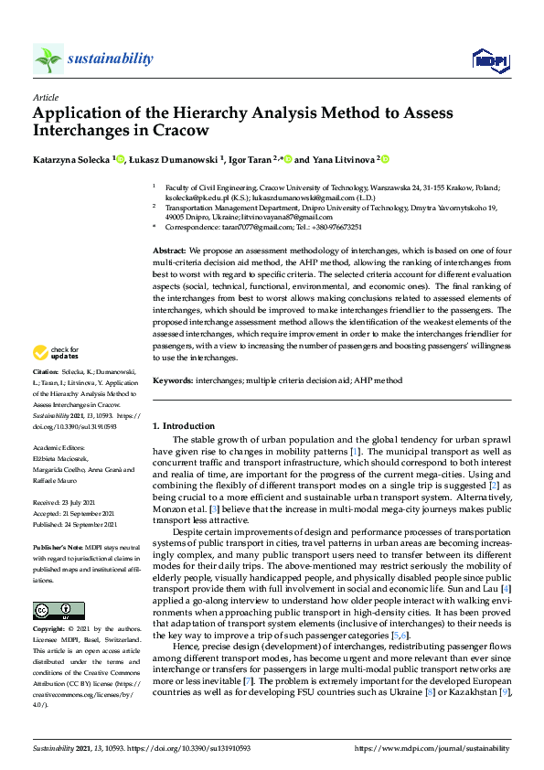 (PDF) Application of the Hierarchy Analysis Method to Assess Interchanges in Cracow