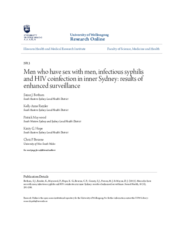 (PDF) Men who have sex with men, infectious syphilis and HIV ...
