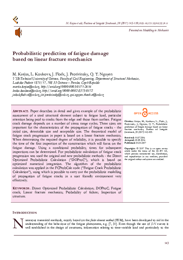(PDF) Probabilistic prediction of fatigue damage based on linear fracture mechanics