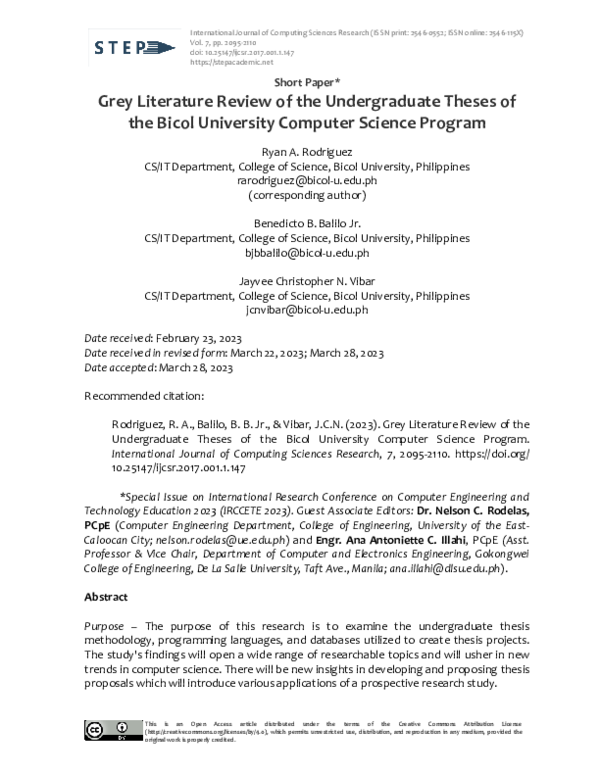 (PDF) Grey Literature Review of the Undergraduate Theses of the Bicol University Computer ...