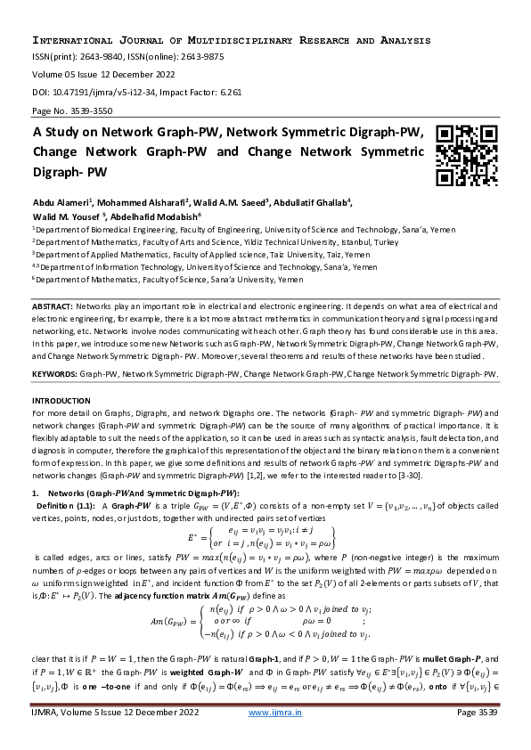 (PDF) A Study on Network Graph-PW, Network Symmetric Digraph-PW, Change ...