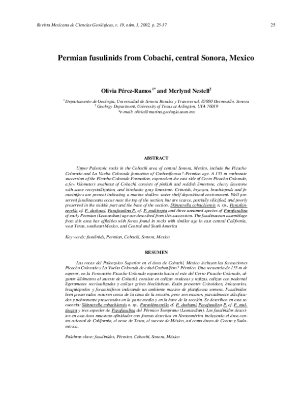 (PDF) Permian fusulinids from Cobachi, central Sonora 25 Permian ...
