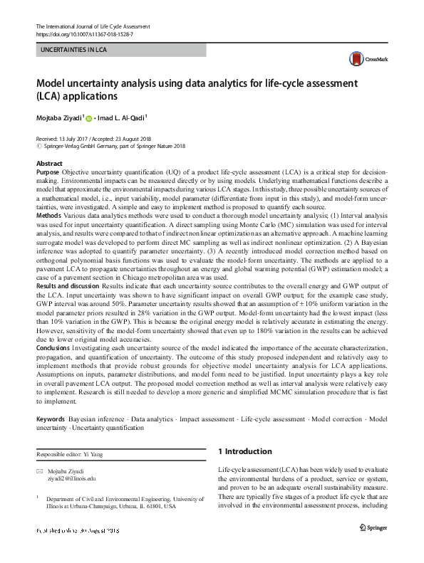 (PDF) Model uncertainty analysis using data analytics for life-cycle assessment (LCA) applications